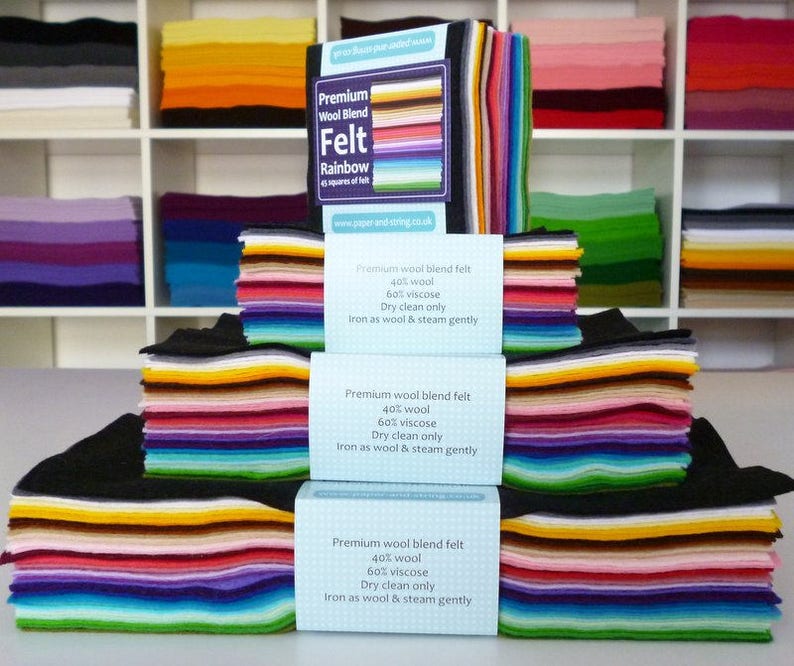 Rainbow felt stack 45 colours of wool blend felt | Etsy