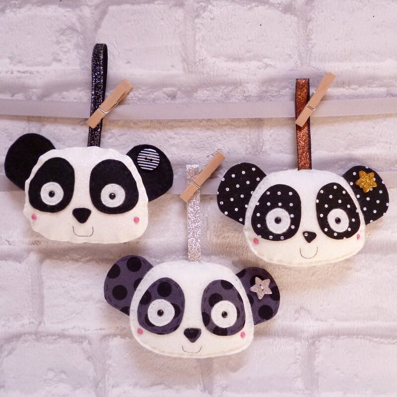 Panda Decoration Ornament HANDMADE panda bear CUTE black and | Etsy