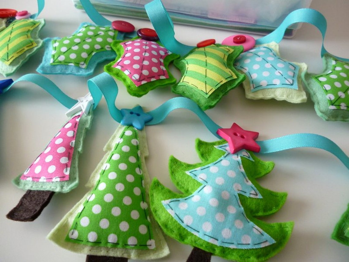 Felt & Fabric Tree Garland Large Kit Felt Sewing Kit - Etsy