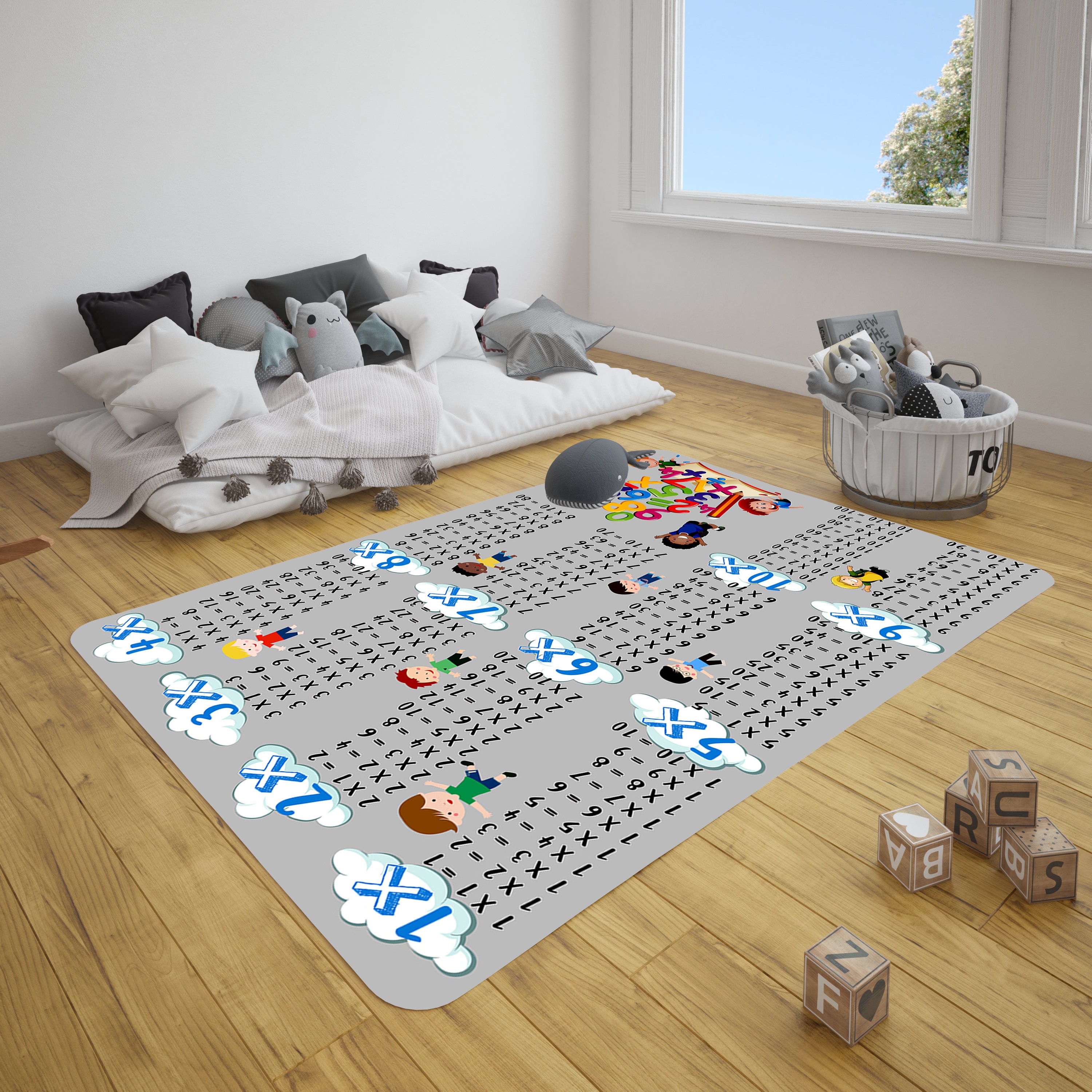 Multiplication Table, Children's Bedroom Rug, Play Mat, Gray Floor ...