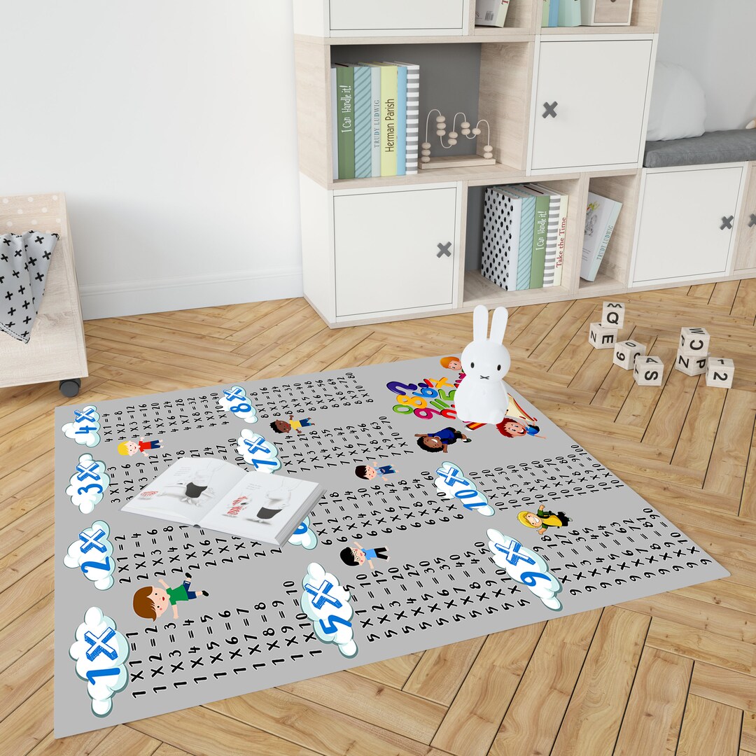 Multiplication Table, Children's Bedroom Rug, Play Mat, Gray Floor ...
