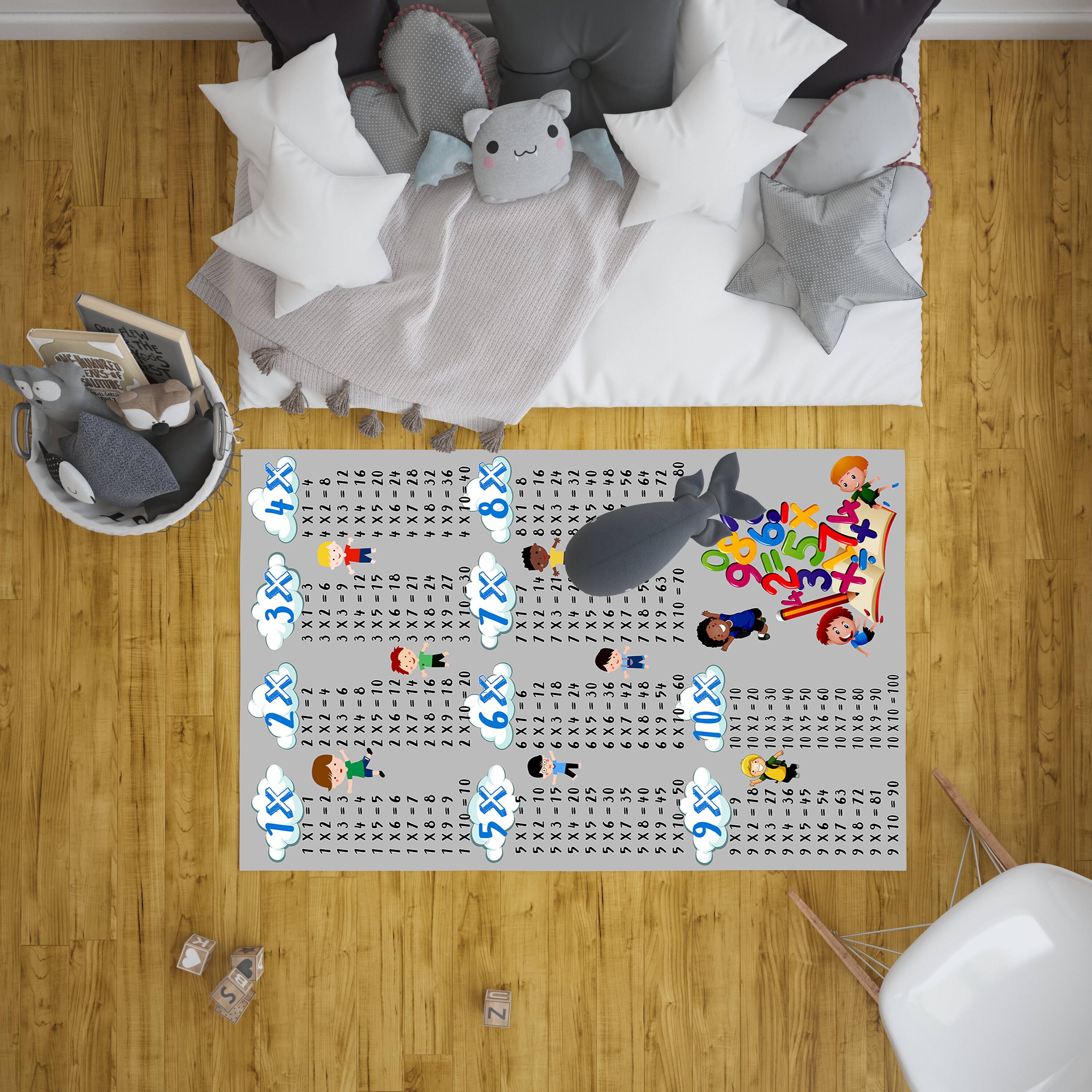 Multiplication Table, Children's Bedroom Rug, Play Mat, Gray Floor ...