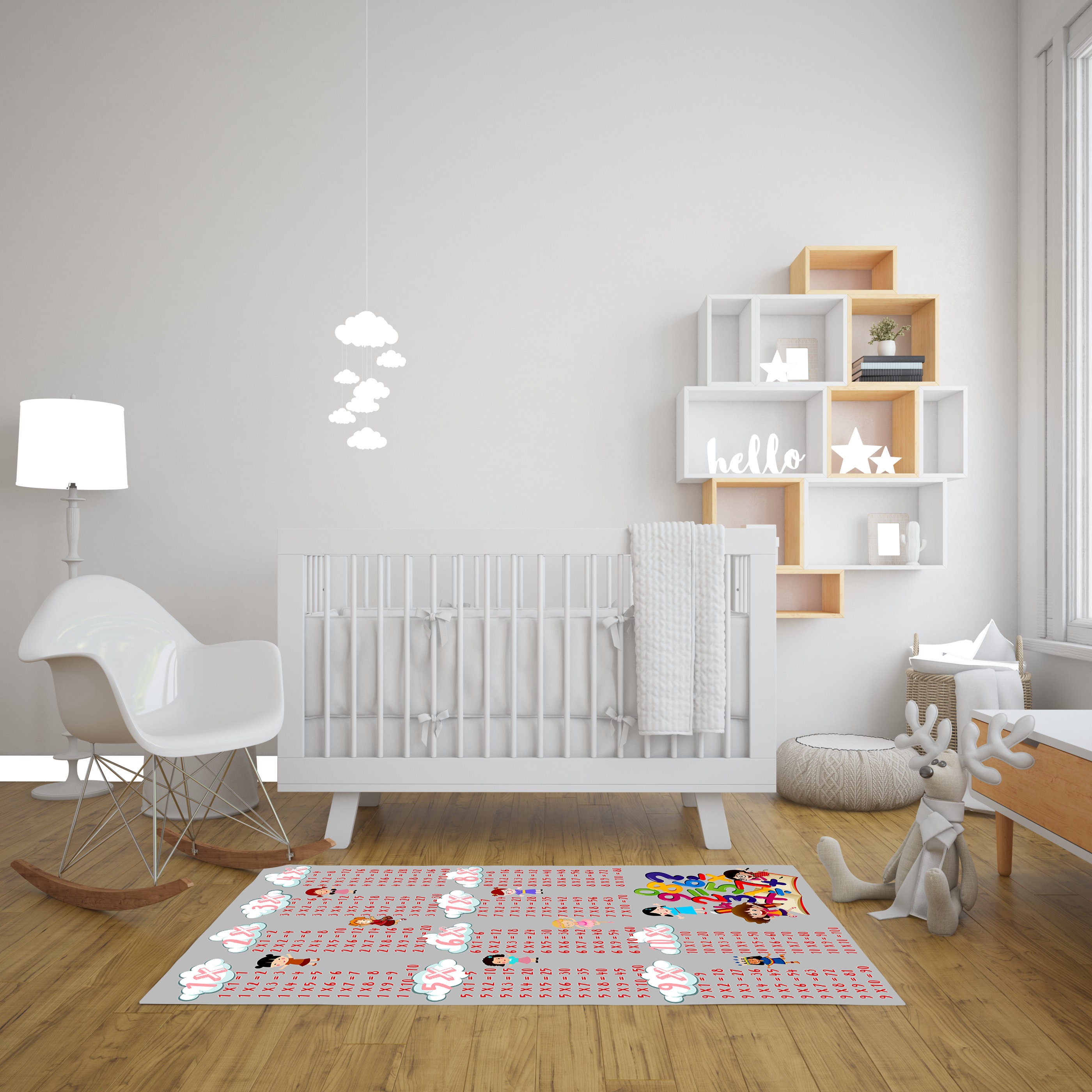 Multiplication Table, Children's Bedroom Rug, Play Mat, Gray Floor ...