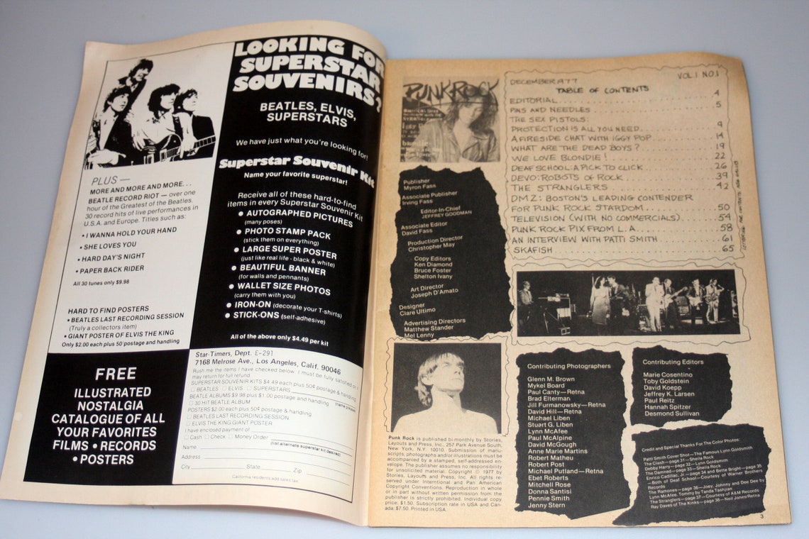 Punk Rock Vol. 1 No. 1 Patti Smith Cover Magazine Vintage December 1977 ...