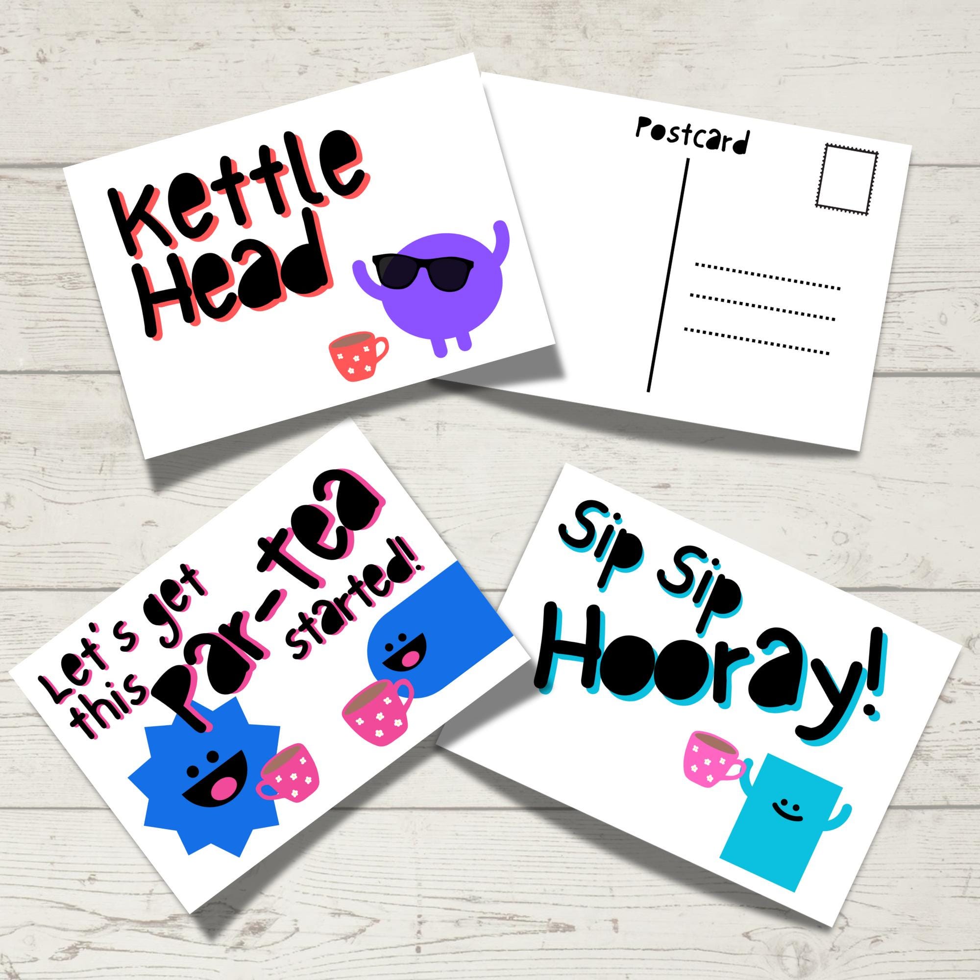 Printable Postcards 8 Fun Quirky Tea Designs Instant Download - Etsy
