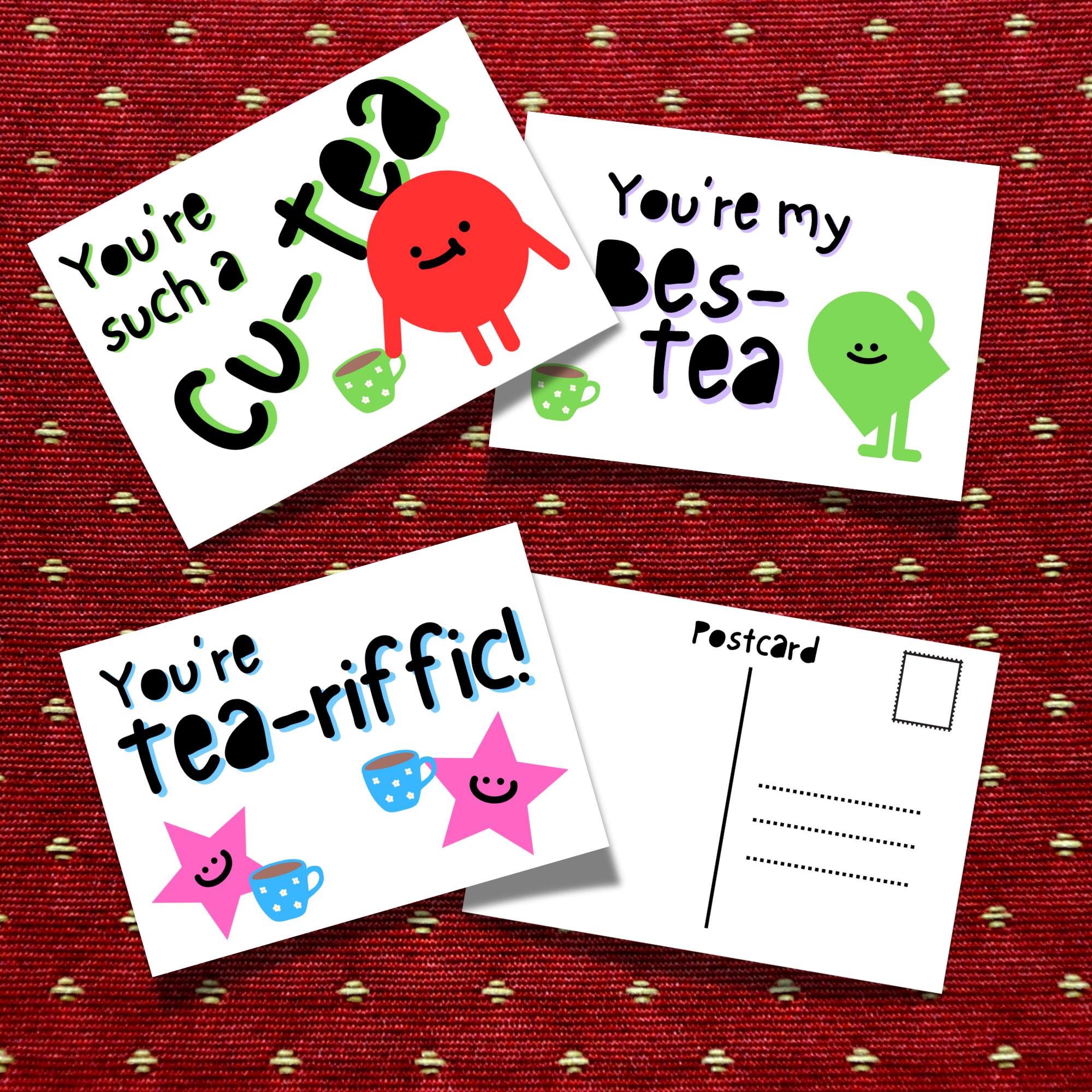 Printable Postcards 8 Fun Quirky Tea Designs Instant Download - Etsy