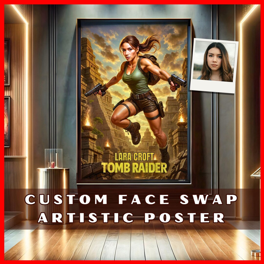 Lara Croft Face Swap Poster: Custom Tomb Raider Portrait (digital ...