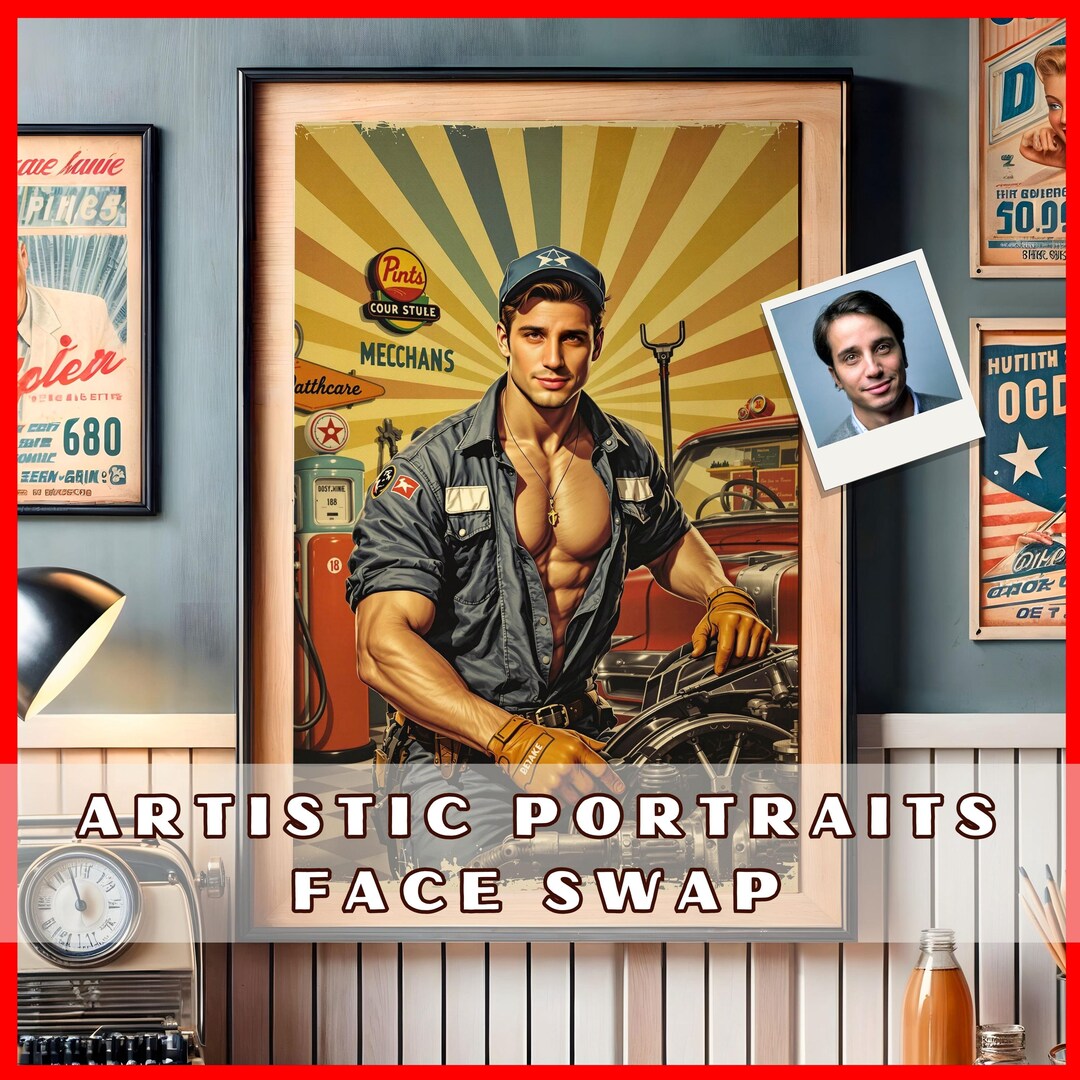 Custom Auto Mechanic Pin-up Poster: Retro Face Swap Art - Etsy