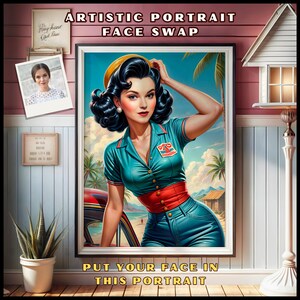 Custom Retro Pin up Girl Portrait: Vintage Face Swap Art - Etsy