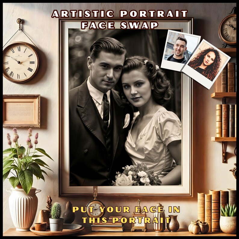 Custom 1930s Wedding Portrait: Personalized Vintage Face Swap Art - Etsy