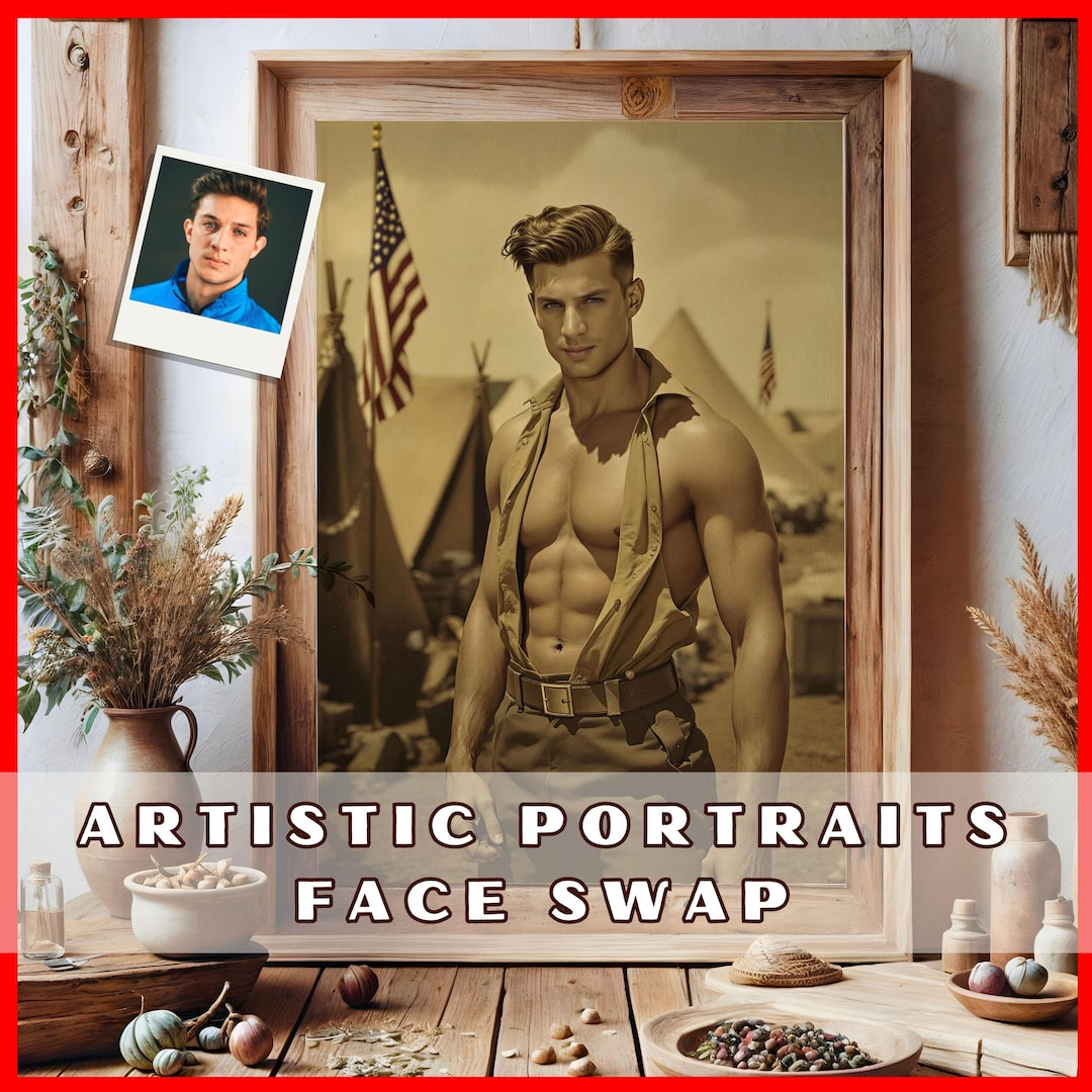 Custom Army Pin up Boy Portrait, Vintage Face Swap Art, Personalized Retro Print, Custom Retro ...
