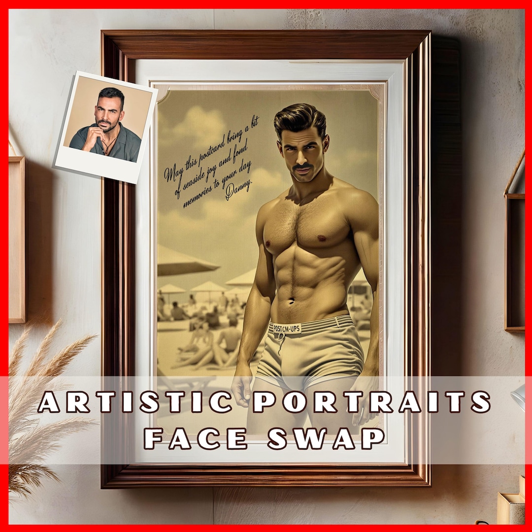 Custom Beach Pin up Boy Portrait, Vintage Face Swap Art - Etsy