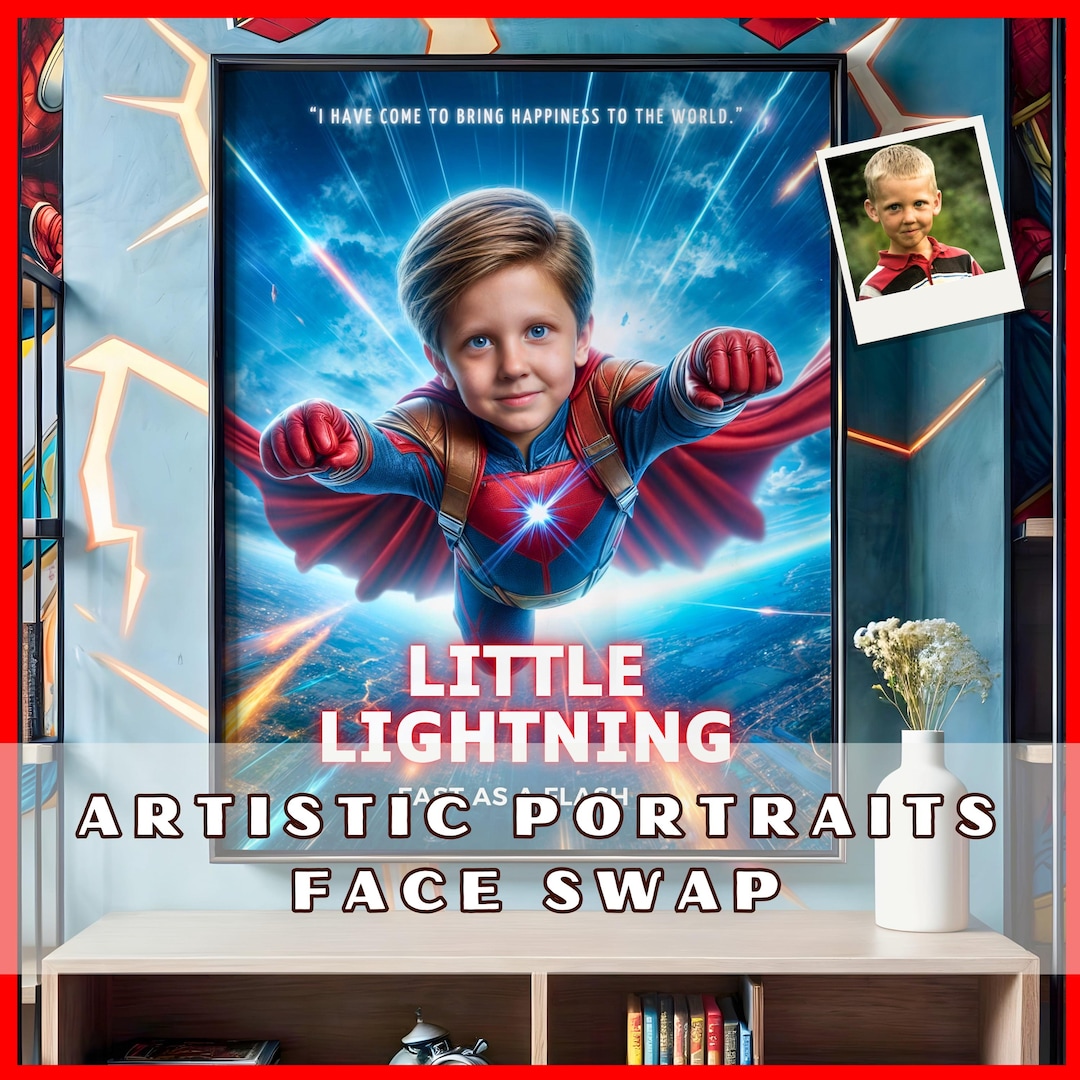 Custom Superhero Portrait: Hyperrealistic Digital Art of a Boy in ...