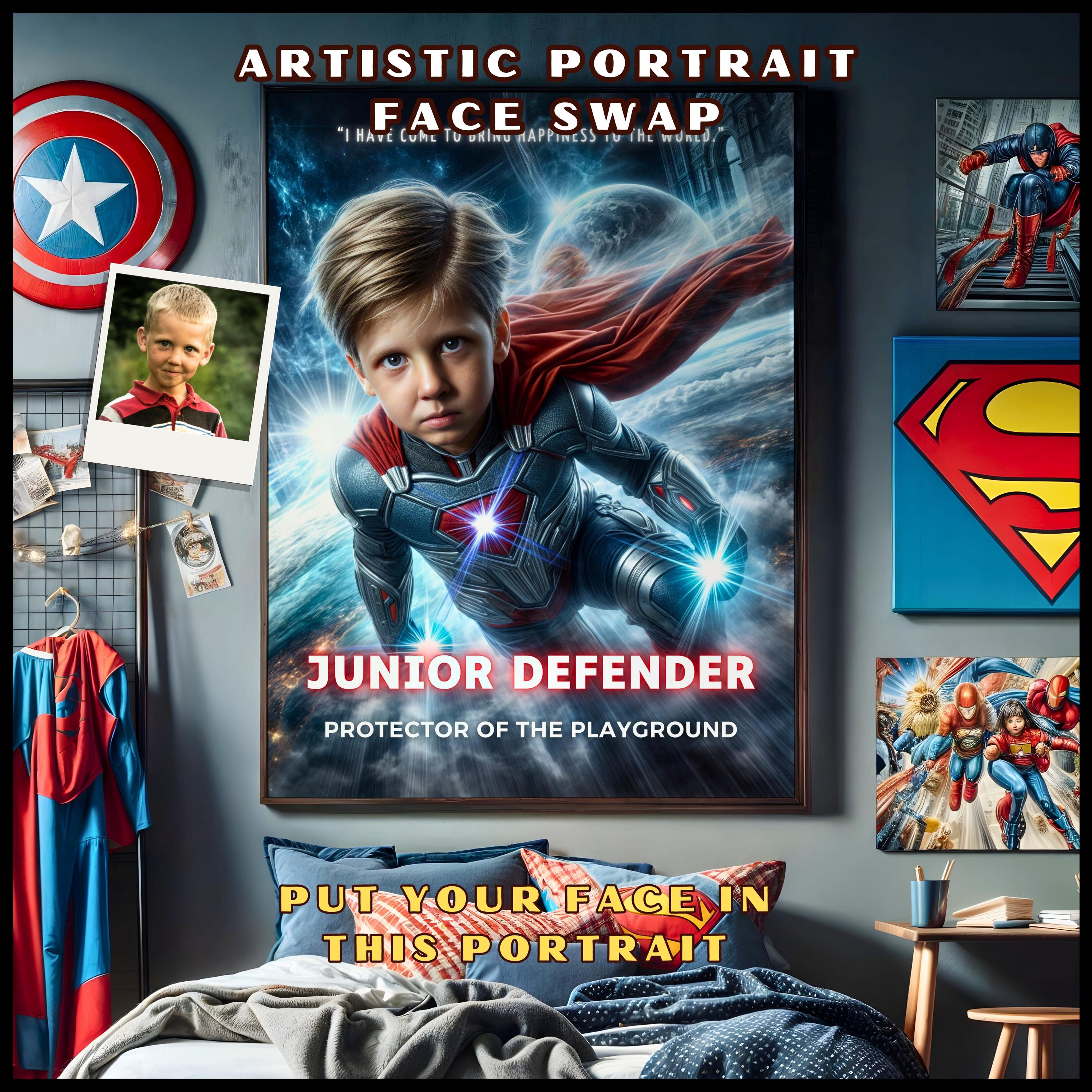 Custom Superhero Portrait: Hyperrealistic Digital Art of a Boy in ...