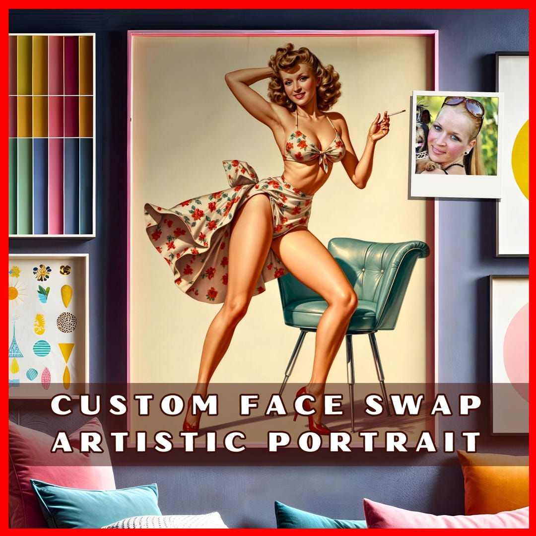 Custom Pin-up Face Swap Poster – 1940s Vintage Illustration, Personalized Retro Art, Classic ...