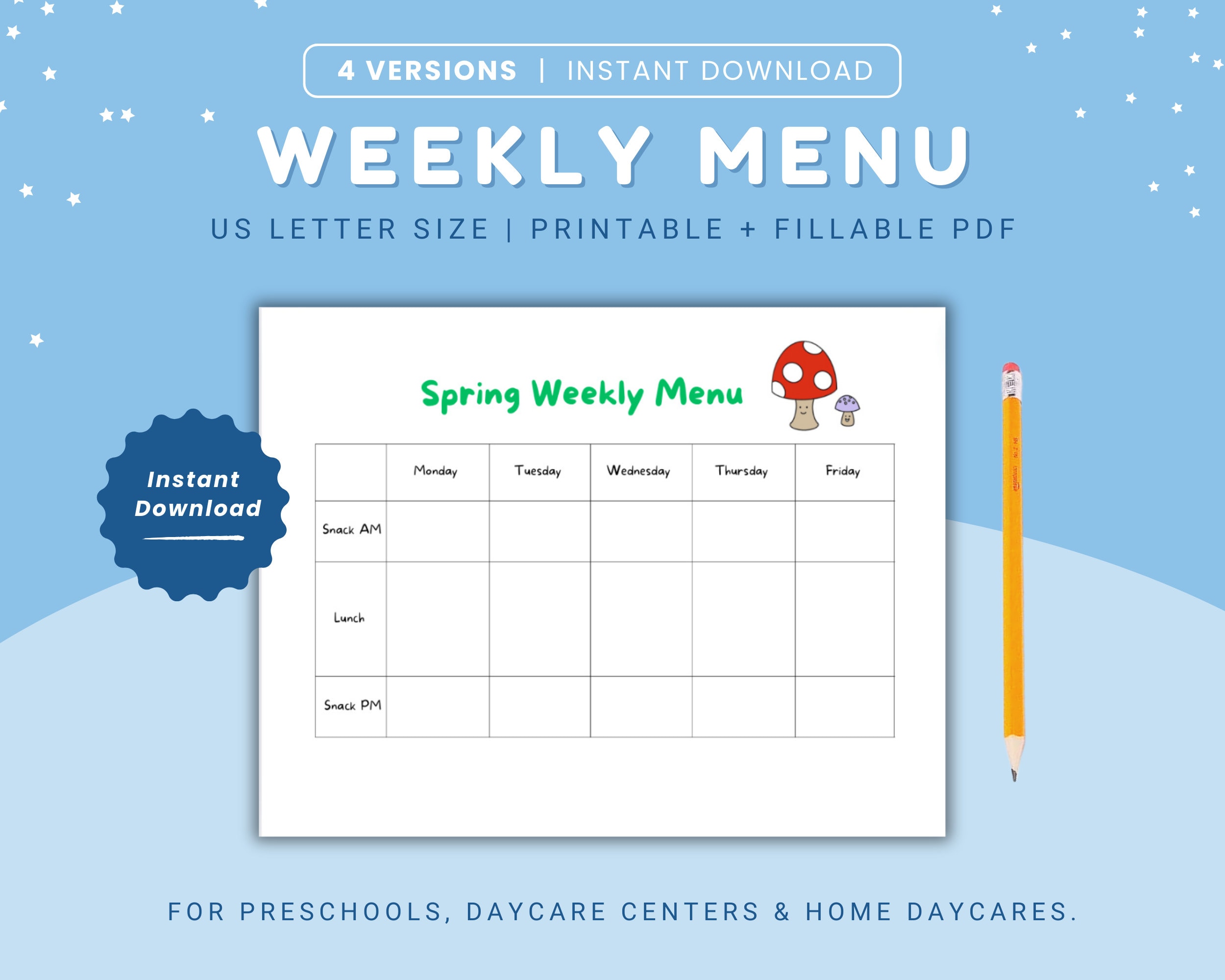 Daycare Weekly Menu Printable, Home Daycare Monthly Meal Planner ...