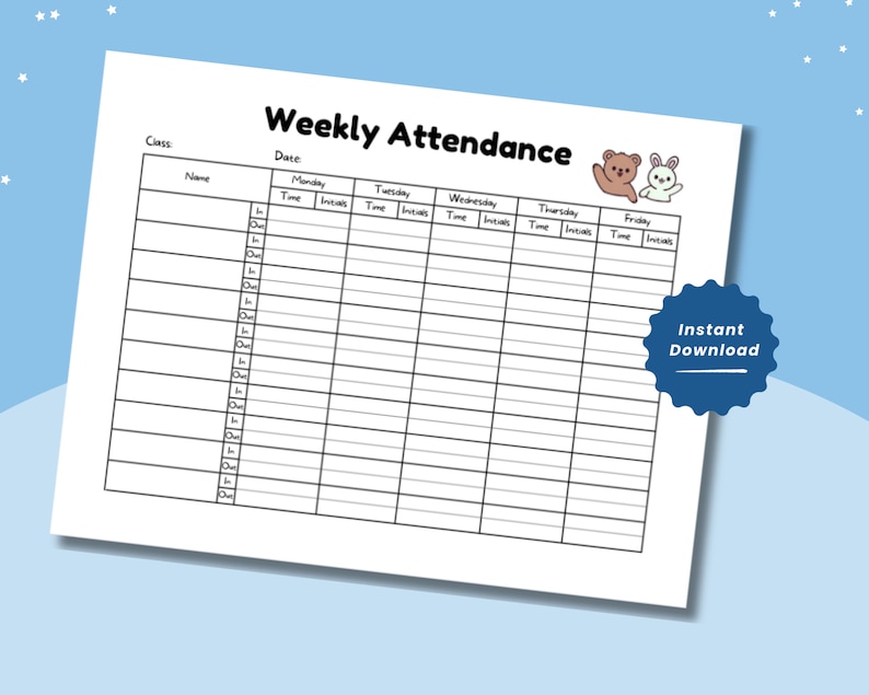 Daycare Weekly Attendance Form, Daycare Center, Childcare Centers ...