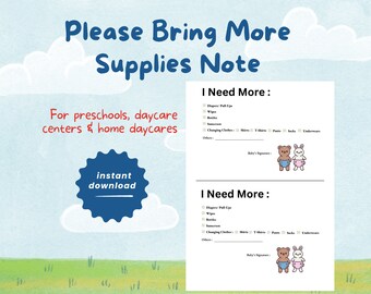 Please Bring More Supplies Notice for Daycares Parents Notes Childcare ...