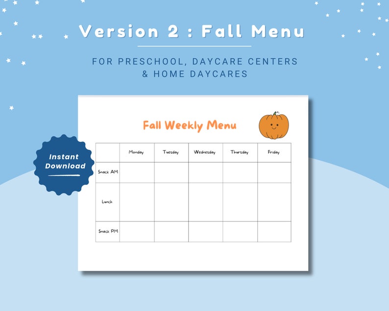 Daycare Weekly Menu Printable, Home Daycare Monthly Meal Planner ...