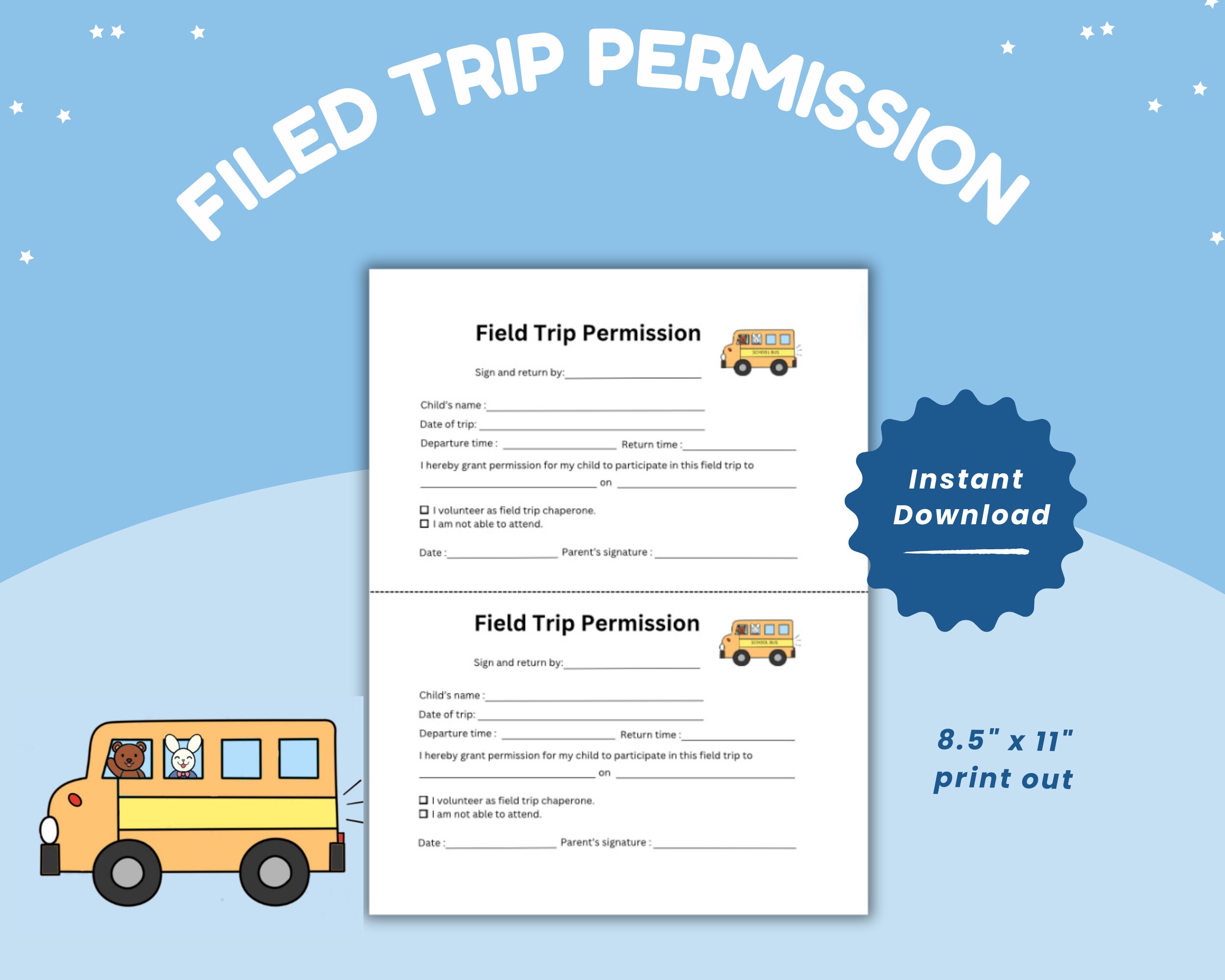 Field Trip Permission Form / Childcare Center Printable Form / Perfect ...