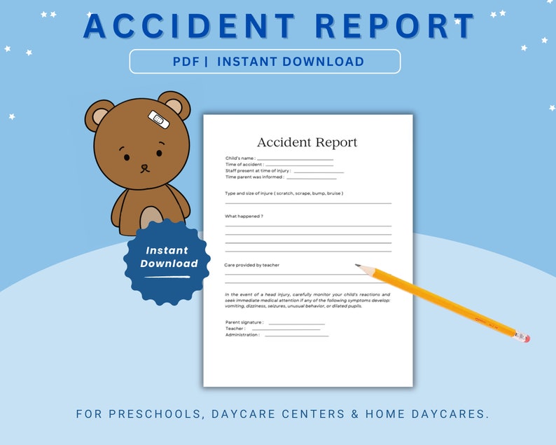 Daycare Printable Child Accident Report / Home Daycare Incident Report ...