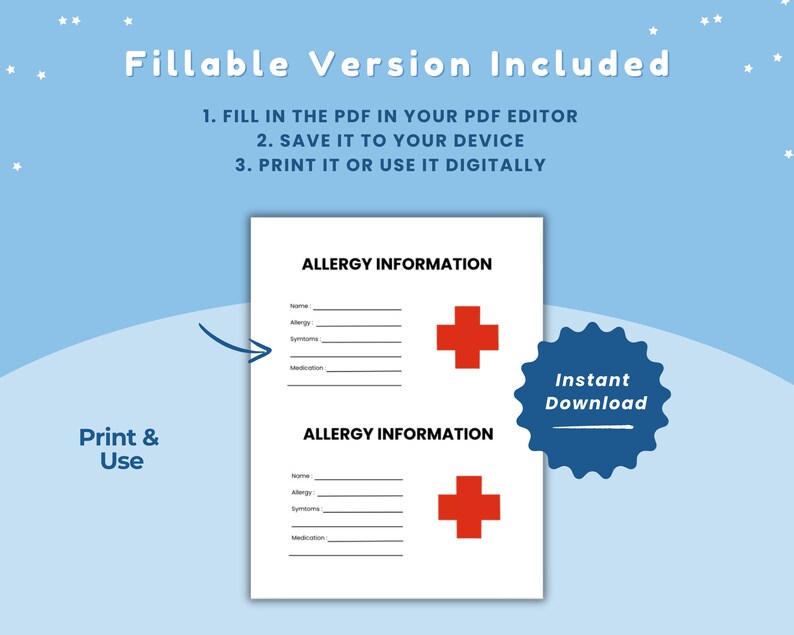 Food Allergy Form | Daycare Forms | Kids Food Allergy | Allergy Form ...
