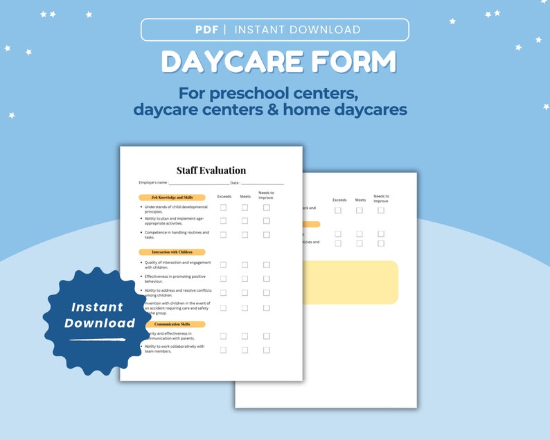 Daycare Staff Evaluation, Printable for Preschool, Daycare Centers ...