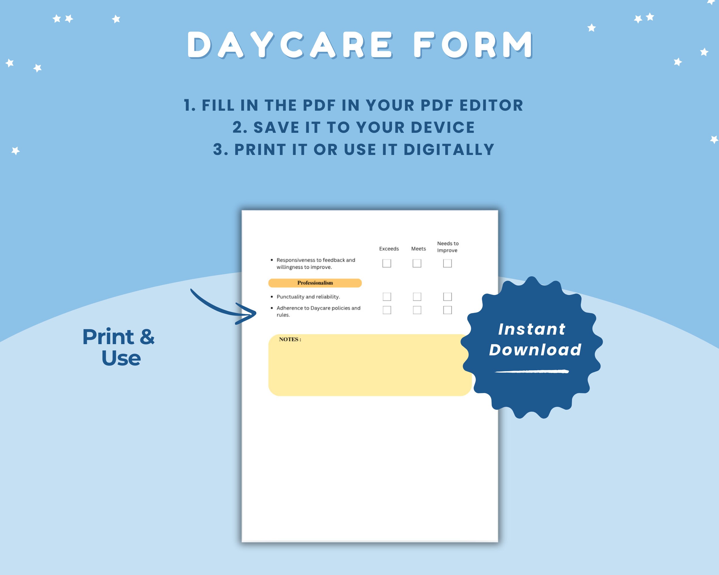 Daycare Staff Evaluation, Printable for Preschool, Daycare Centers ...