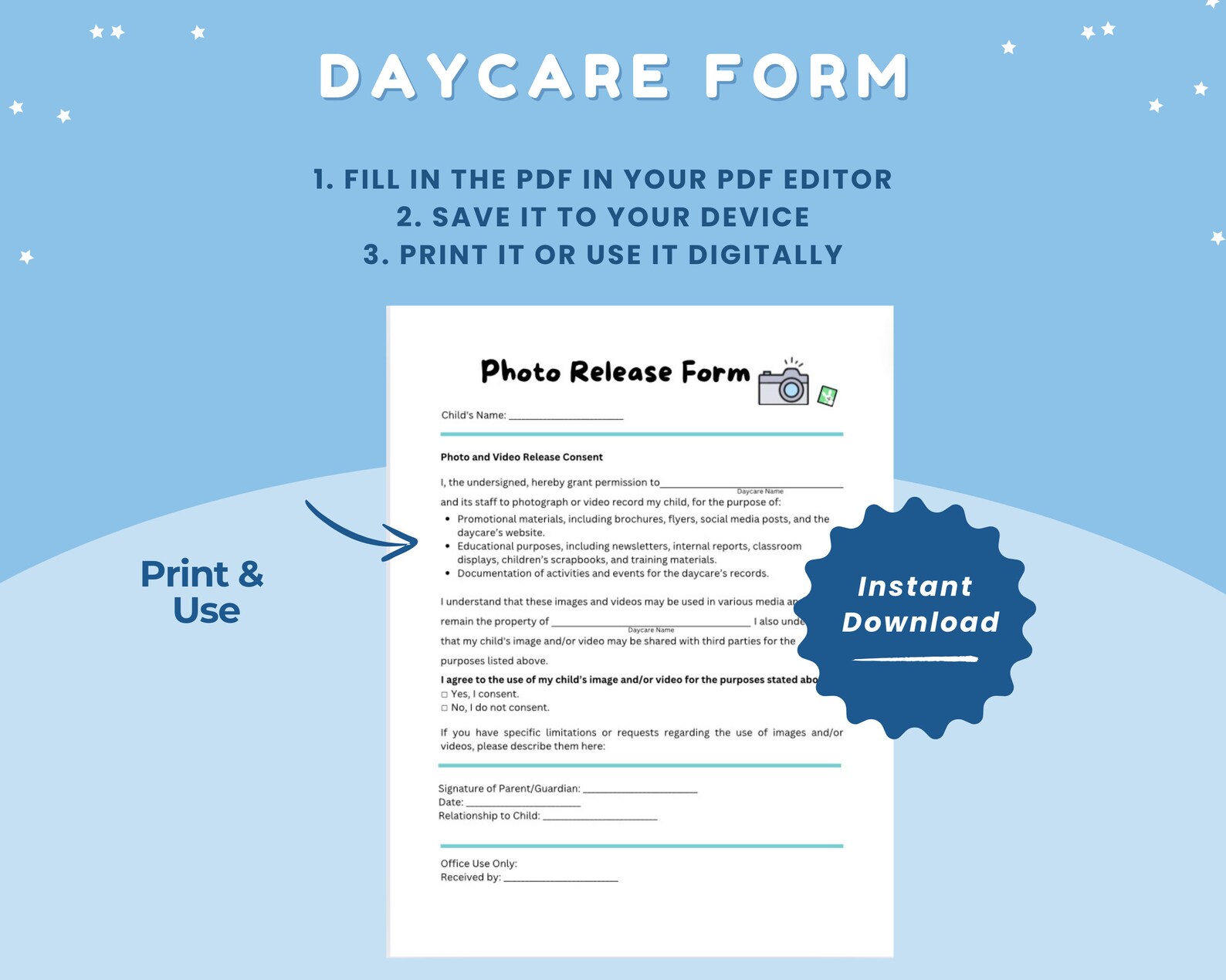 Daycare Photo Release Form , Preschool, and in Home Daycares ...