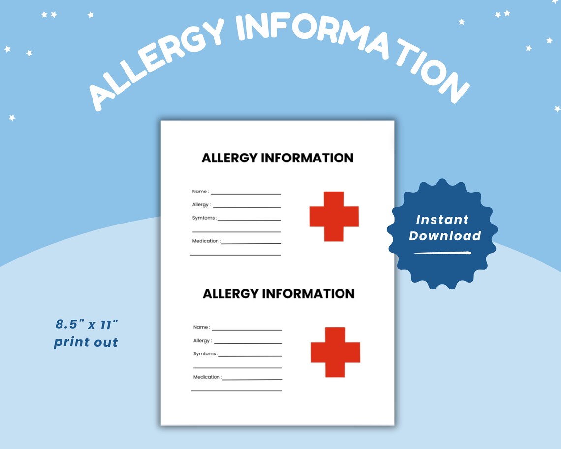 Food Allergy Form | Daycare Forms | Kids Food Allergy | Allergy Form ...
