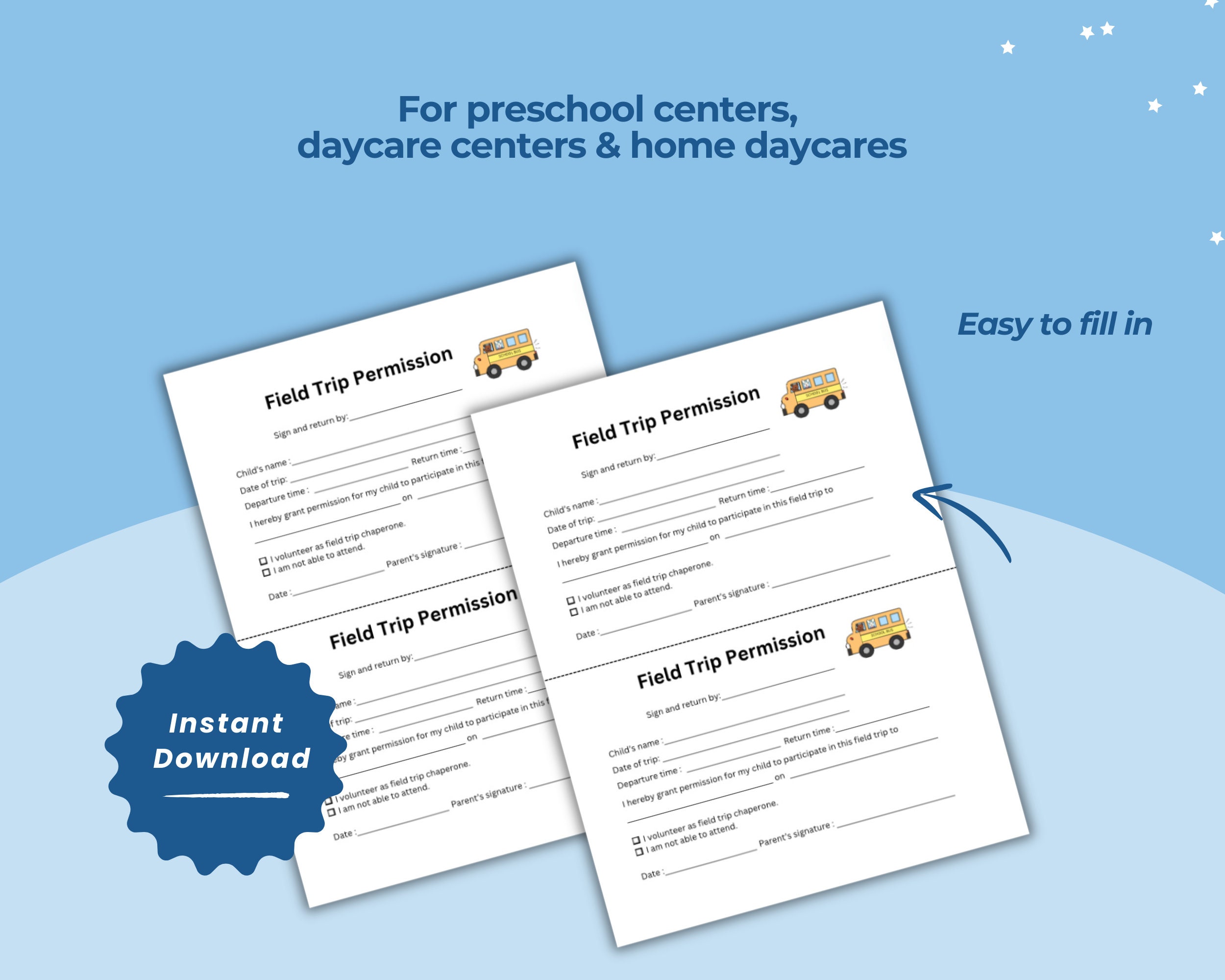 Field Trip Permission Form / Childcare Center Printable Form / Perfect ...