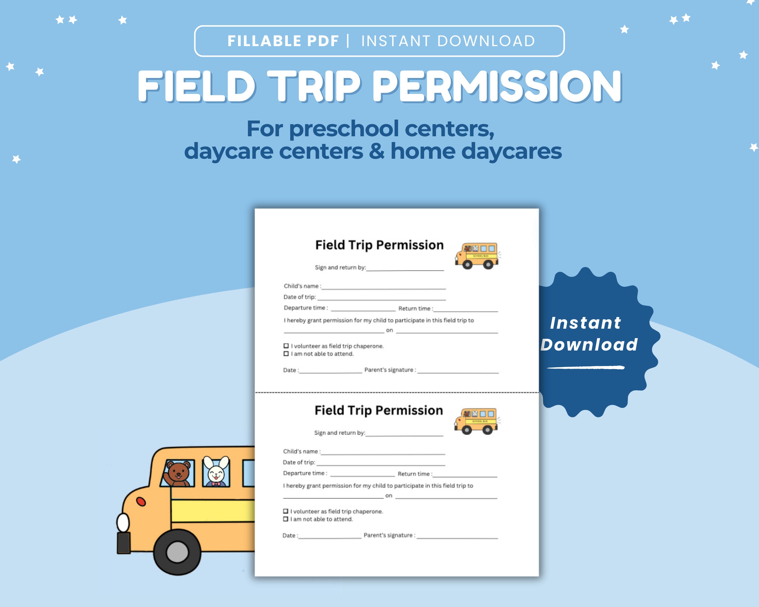 Field Trip Permission Form / Childcare Center Printable Form / Perfect ...