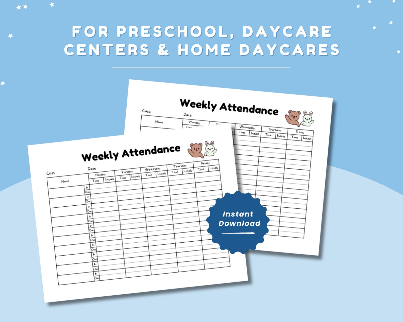 Daycare Weekly Attendance Form, Daycare Center, Childcare Centers ...