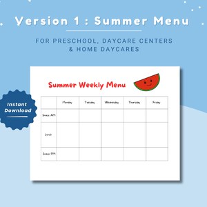 Daycare Weekly Menu Printable, Home Daycare Monthly Meal Planner ...