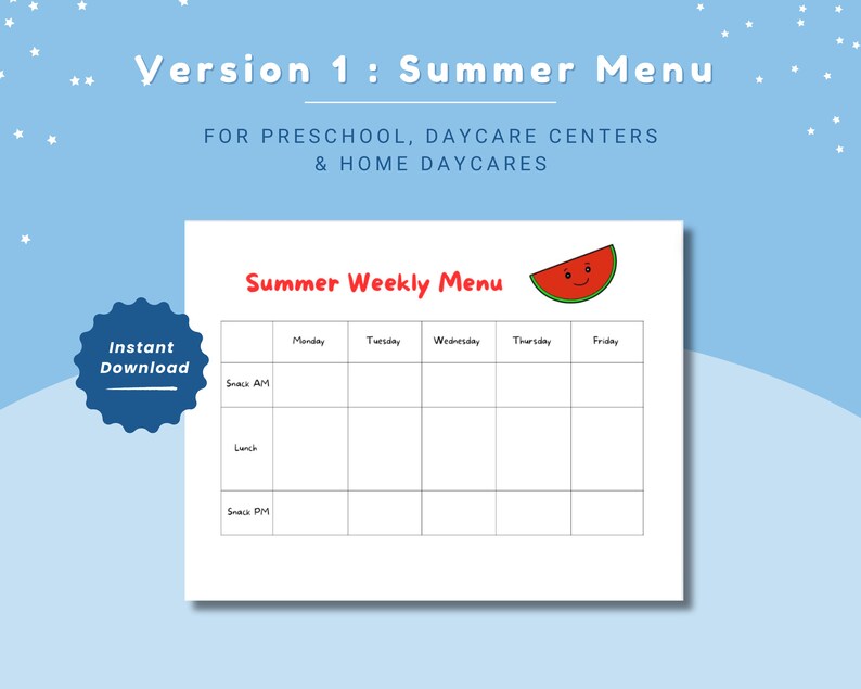 Daycare Weekly Menu Printable, Home Daycare Monthly Meal Planner ...