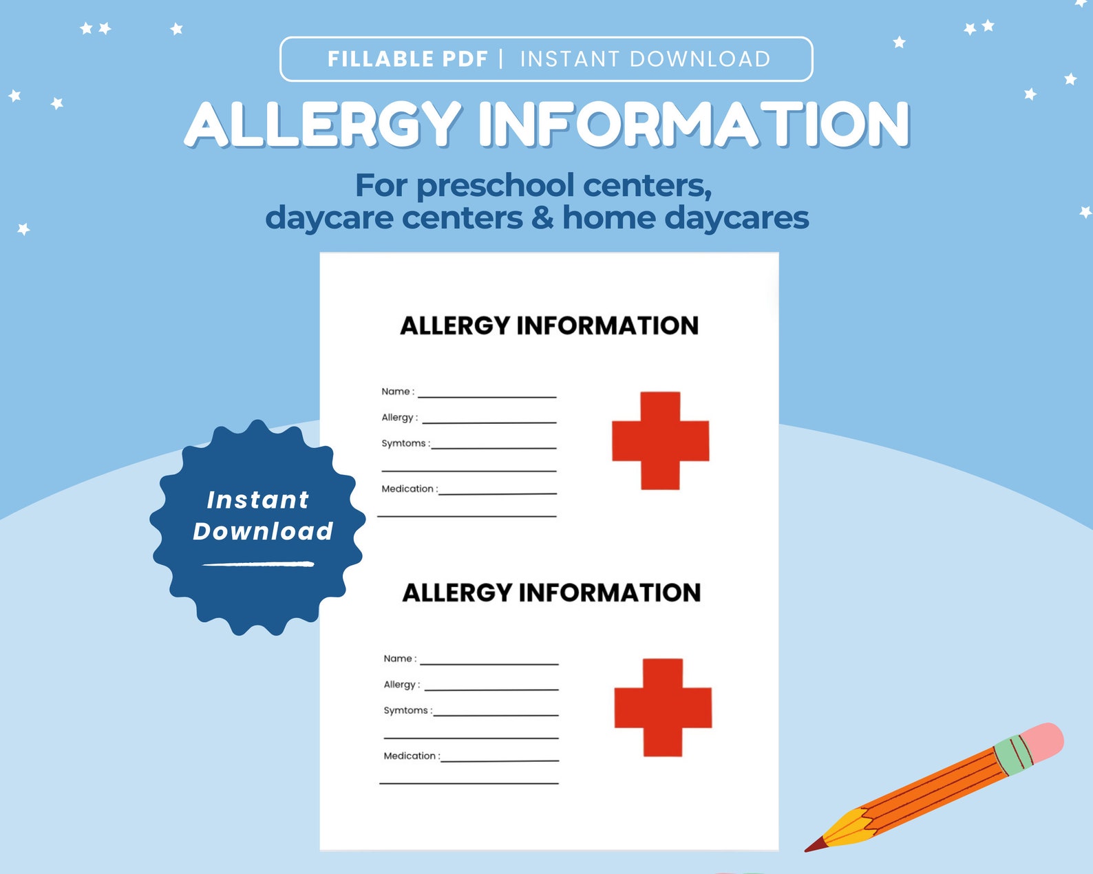 Food Allergy Form | Daycare Forms | Kids Food Allergy | Allergy Form ...