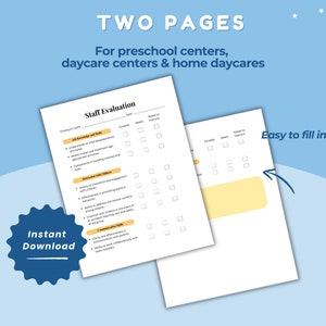Daycare Staff Evaluation, Printable for Preschool, Daycare Centers ...