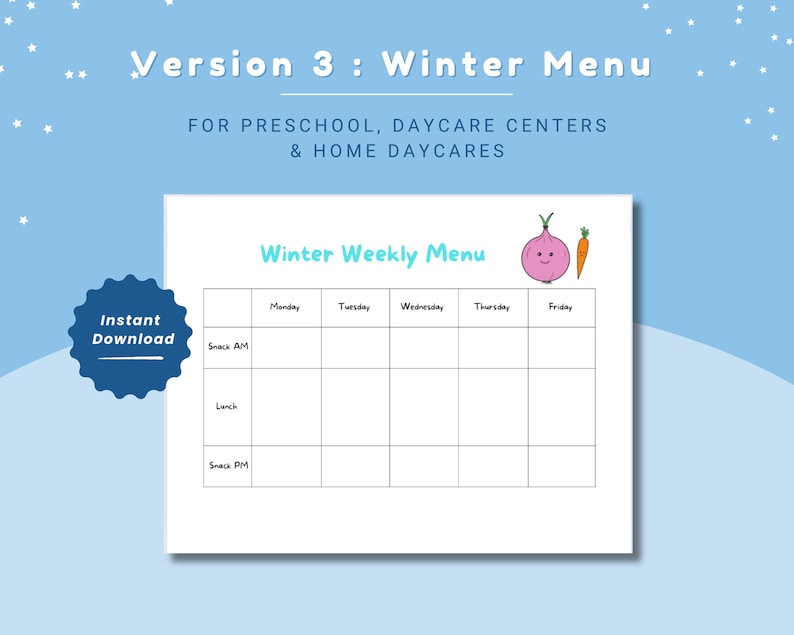 Daycare Weekly Menu Printable, Home Daycare Monthly Meal Planner ...