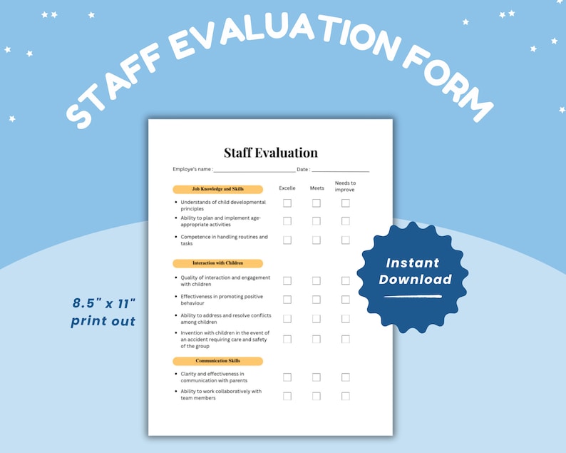 Daycare Staff Evaluation, Printable for Preschool, Daycare Centers ...