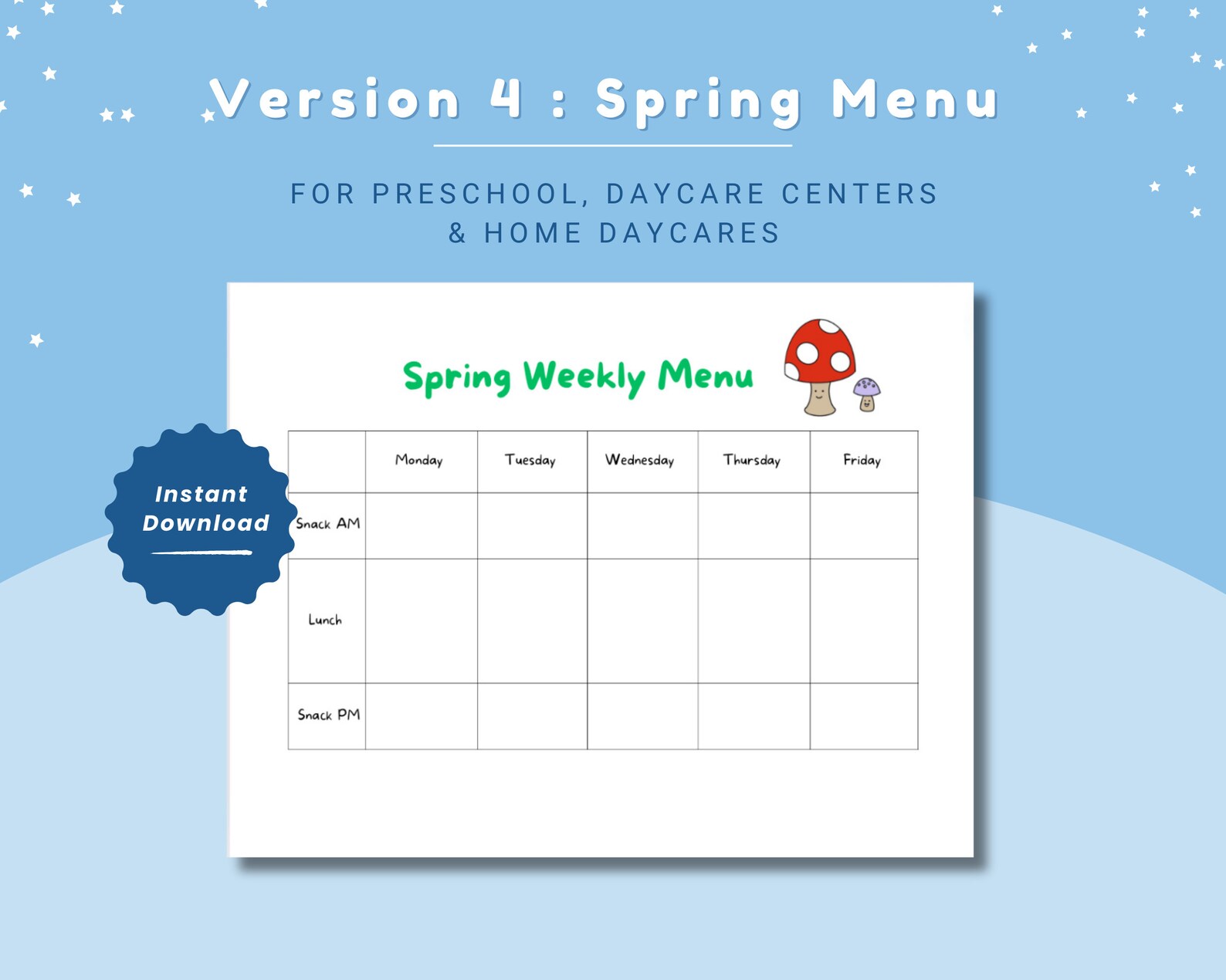 Daycare Weekly Menu Printable, Home Daycare Monthly Meal Planner ...