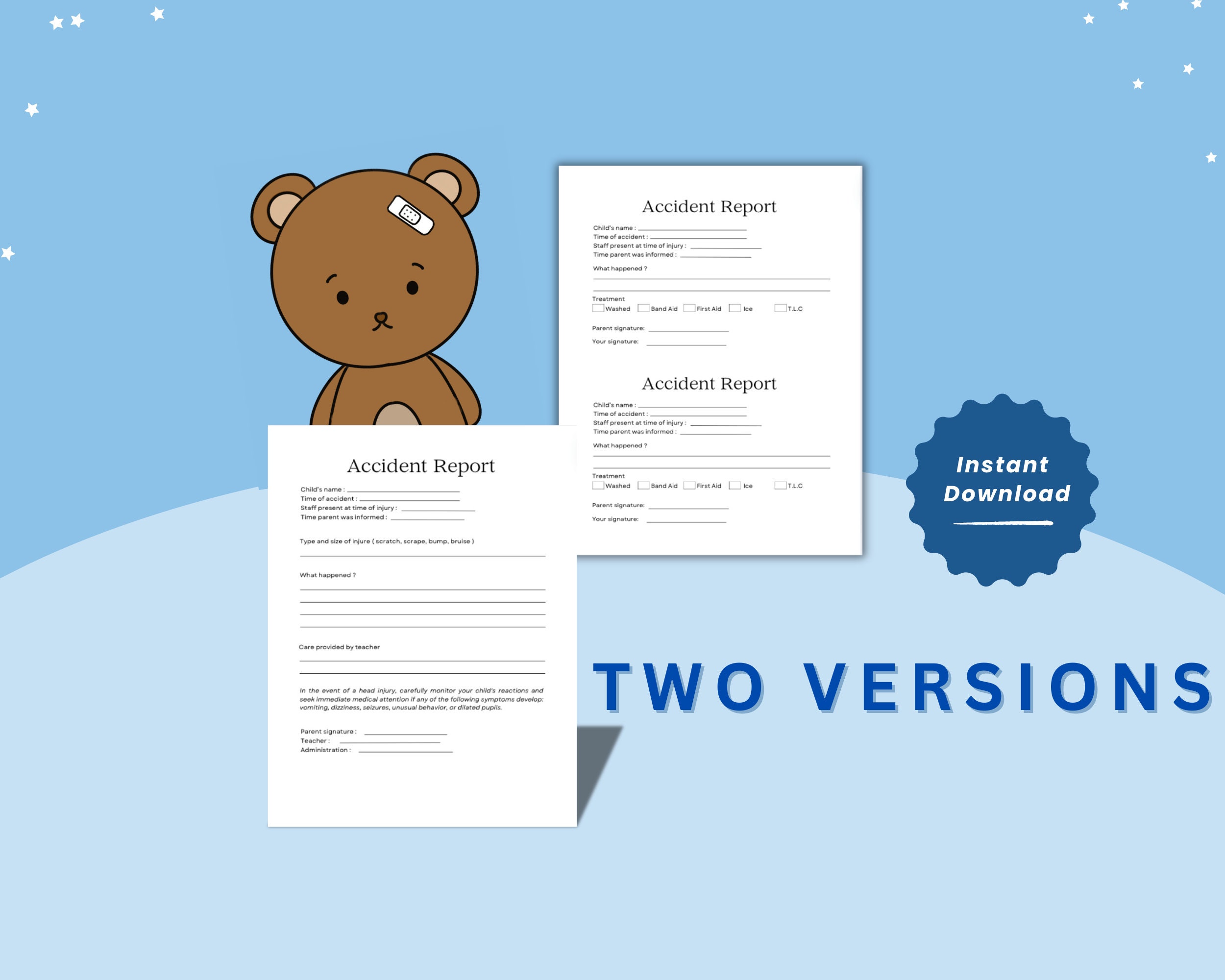 Daycare Printable Child Accident Report / Home Daycare Incident Report ...