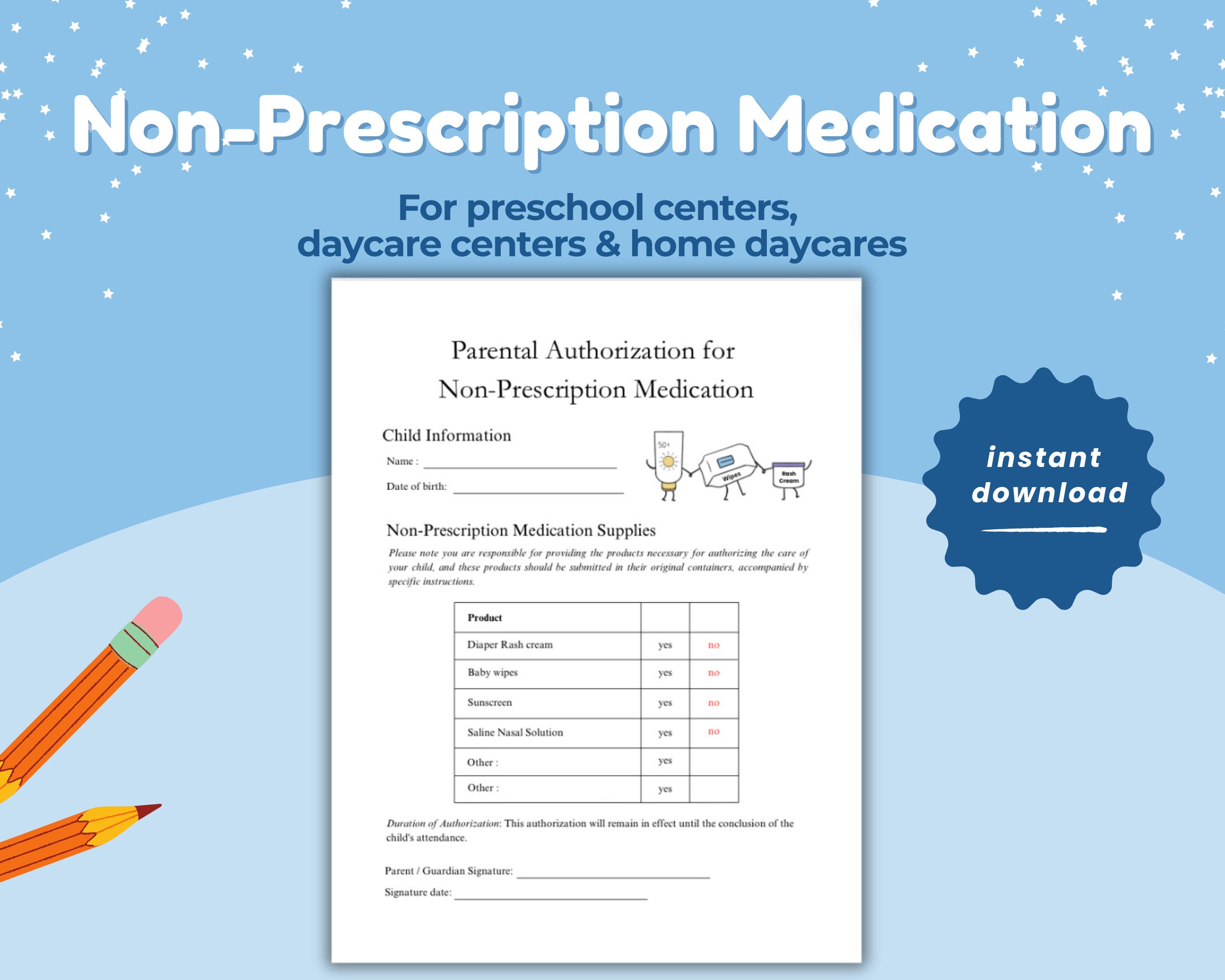 Medication Authorization for Non-prescription, Diaper Cream, Sunscreen ...