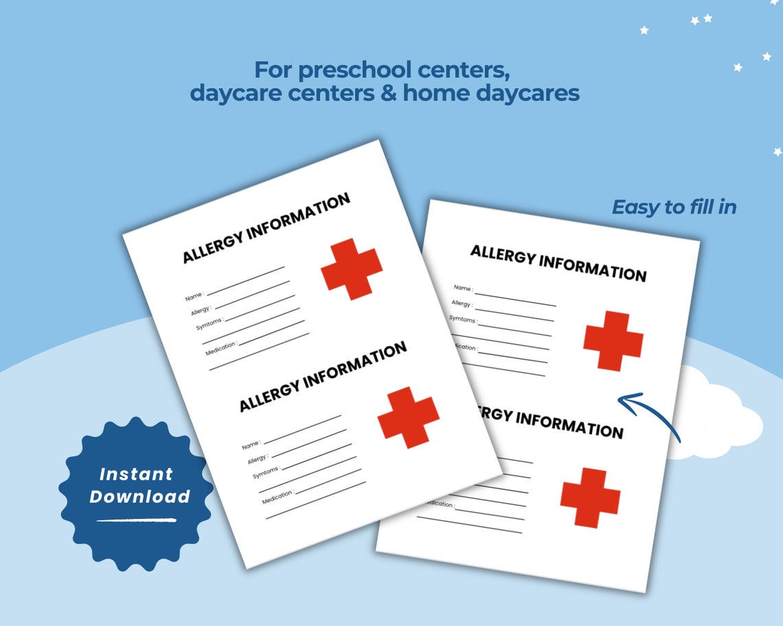 Food Allergy Form | Daycare Forms | Kids Food Allergy | Allergy Form ...