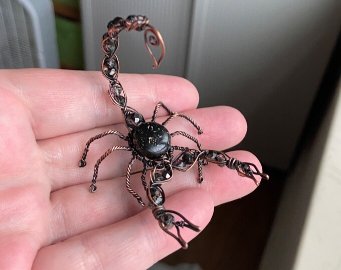 Black Copper Scorpion With Glass and Stone Beads, Wire Sculpture ...