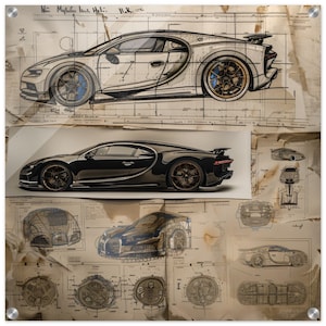 Bugatti Chiron Glass Wall Art | Bugatti Chiron Blueprint Wall Art ...