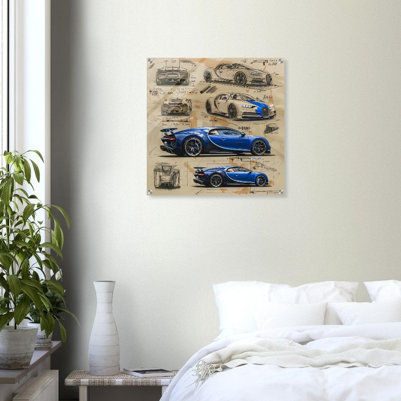 Bugatti Chiron Glass Wall Art | Bugatti Chiron Blueprint Wall Art ...