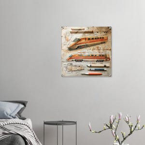 Train Glass Wall Art | Train Blueprint Wall Art | Train Lovers Gifts - Etsy