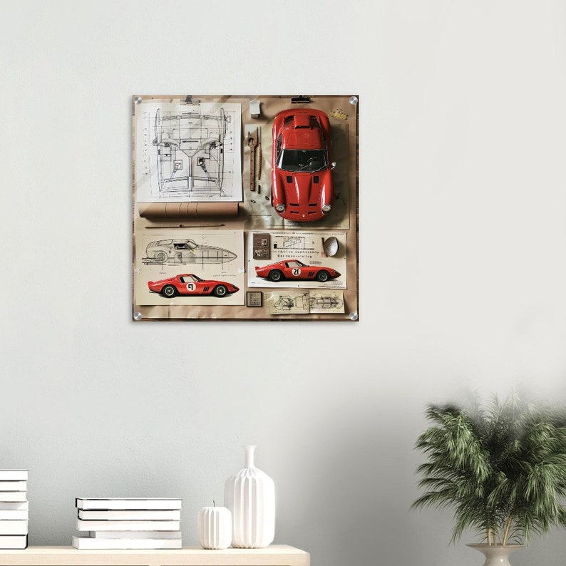 Ferrari Glass Wall Art | Ferrari Blueprint Wall Art | Ferrari Car ...