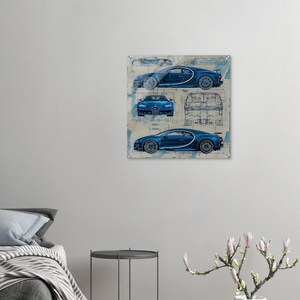 Bugatti Chiron Glass Wall Art | Bugatti Chiron Blueprint Wall Art ...