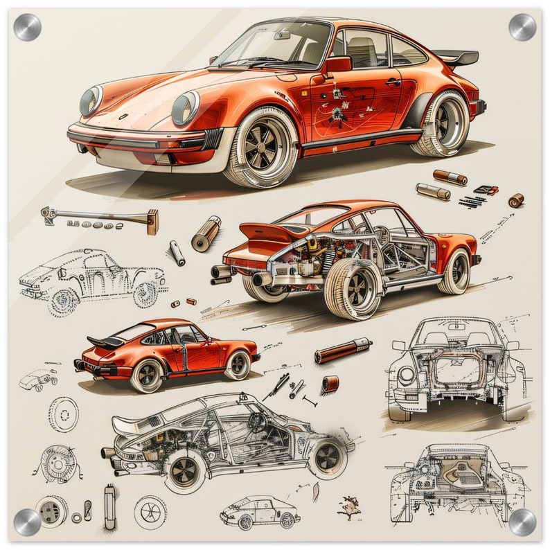 Custom Wall Art | Porsche 911 Glass Wall Art | Porsche 911 Blueprint ...